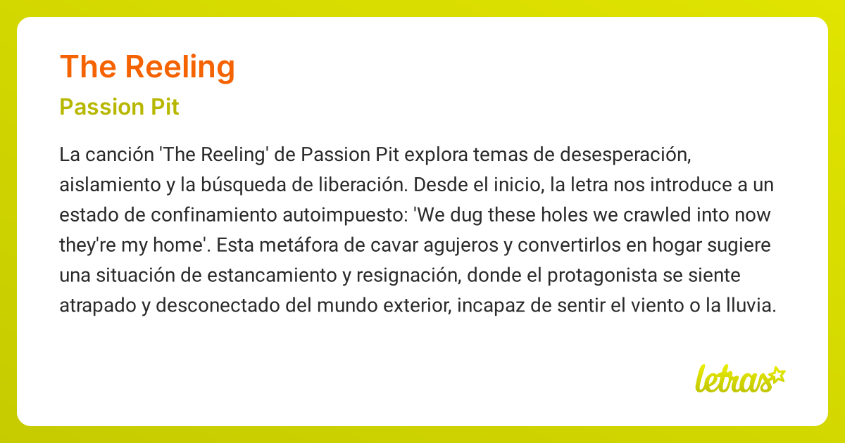 Significado de la canción THE REELING (Passion Pit) - LETRAS.COM