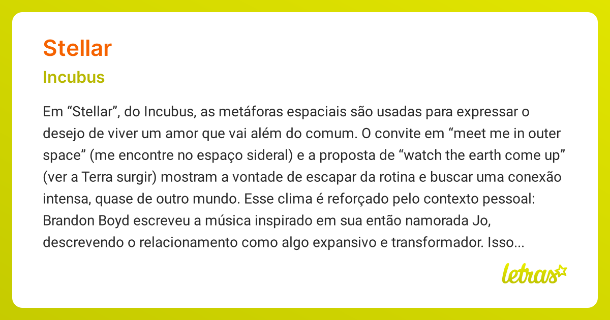 Significado da música STELLAR (Incubus) - LETRAS.MUS.BR