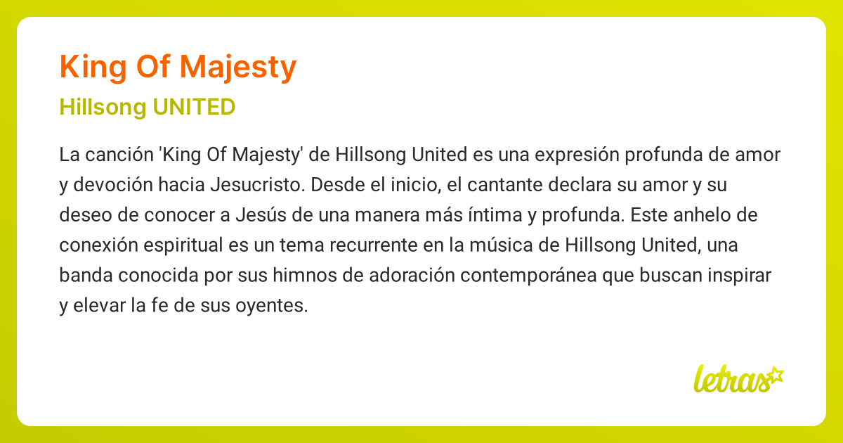 Significado de la canción KING OF MAJESTY (Hillsong UNITED) - LETRAS.COM