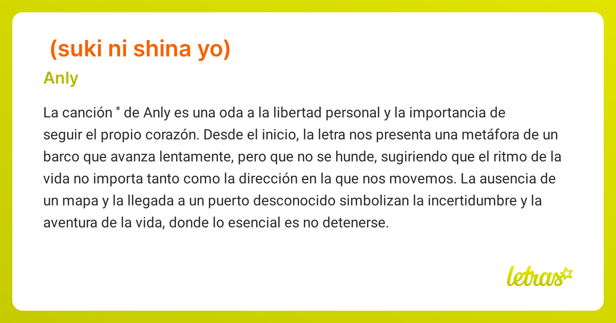 Significado de la canción 好きにしなよ (suki ni shina yo) (Anly) - LETRAS.COM