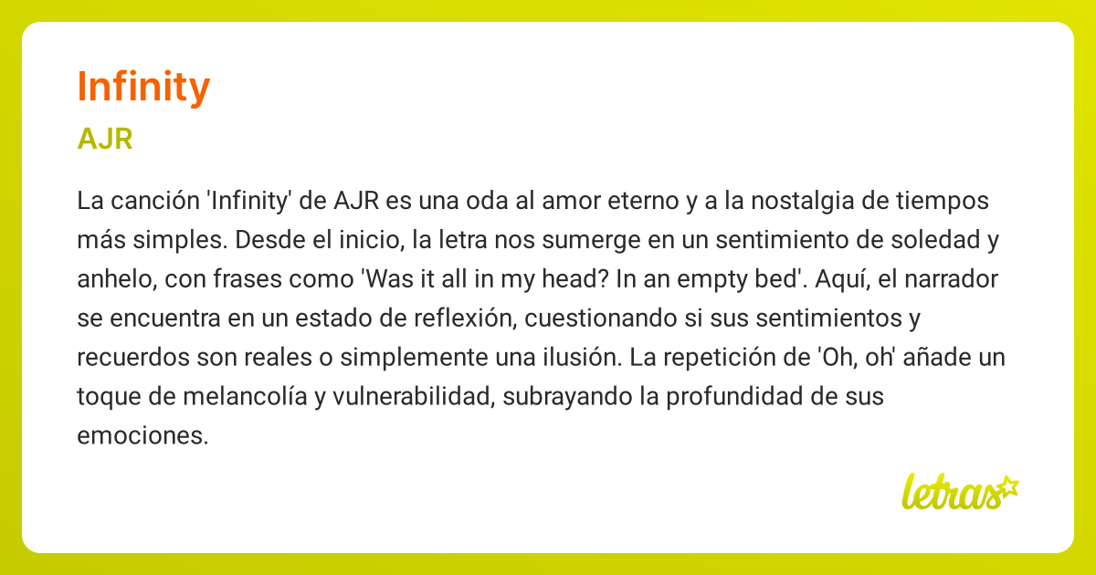 Significado de la canción INFINITY (AJR) - LETRAS.COM