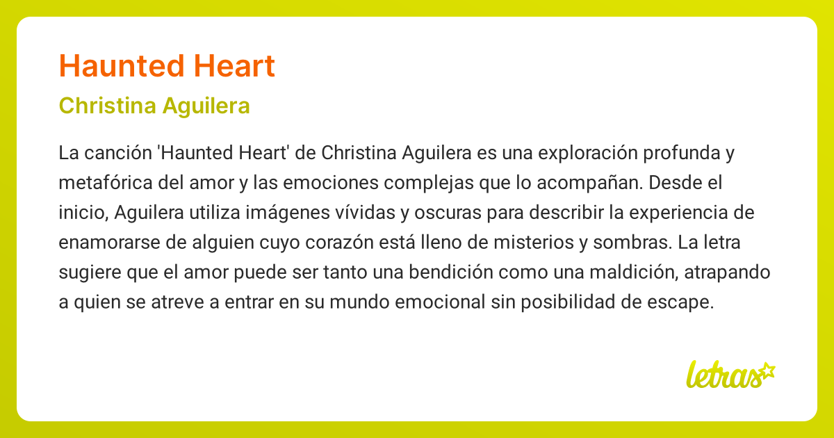 Significado de la canción HAUNTED HEART (Christina Aguilera) - LETRAS.COM