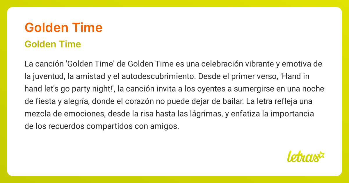 Significado de la canción GOLDEN TIME (Golden Time) - LETRAS.COM