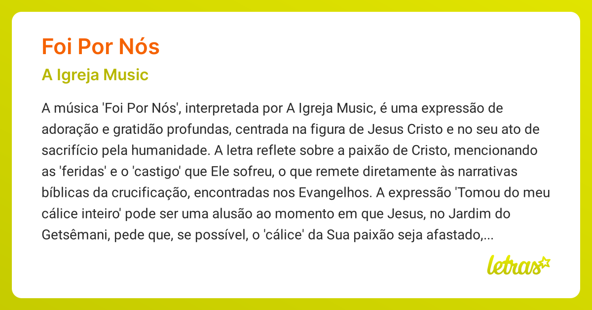 Significado da música FOI POR NÓS (A Igreja Music) - LETRAS.MUS.BR