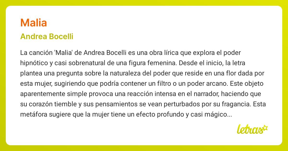 Significado de la canción MALIA (Andrea Bocelli) - LETRAS.COM