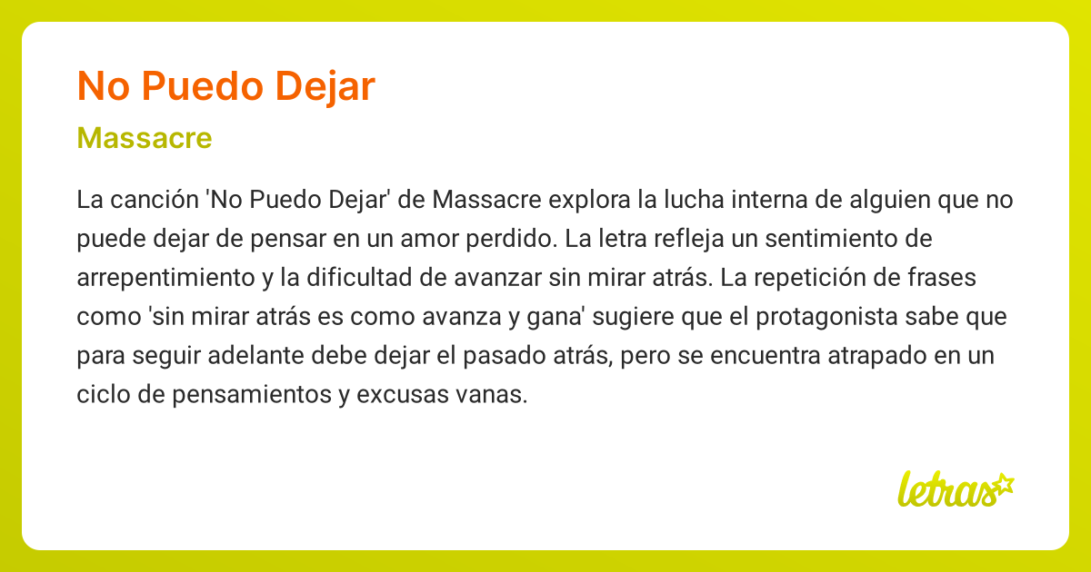 Significado de la canción NO PUEDO DEJAR (Massacre) - LETRAS.COM