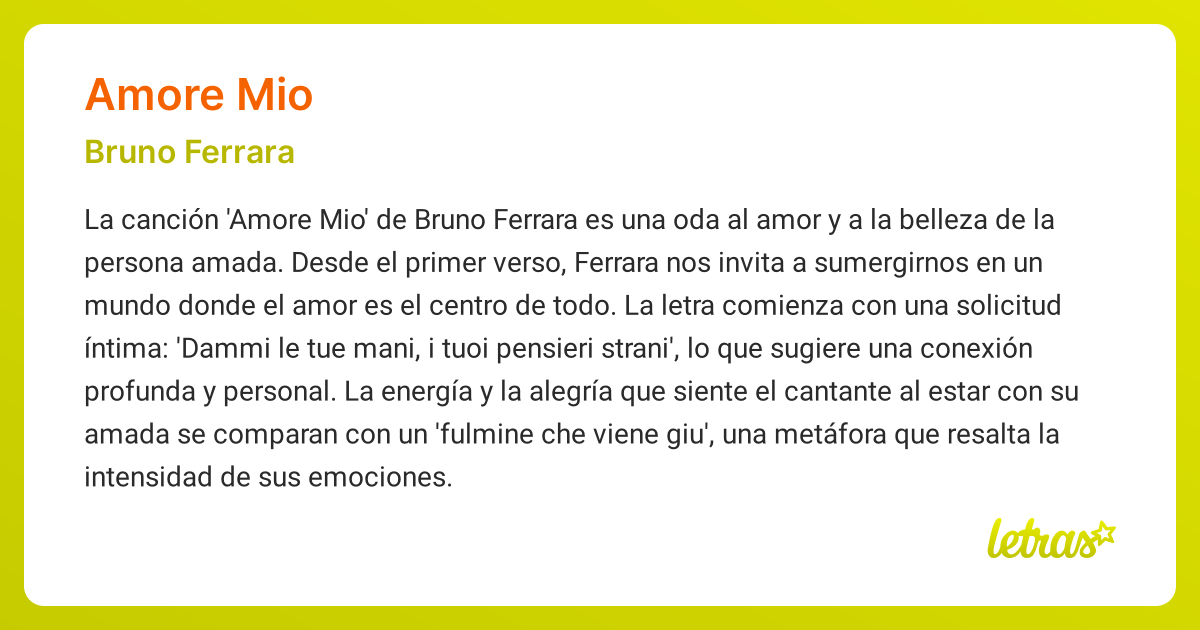 Significado de la canción AMORE MIO (Bruno Ferrara) - LETRAS.COM