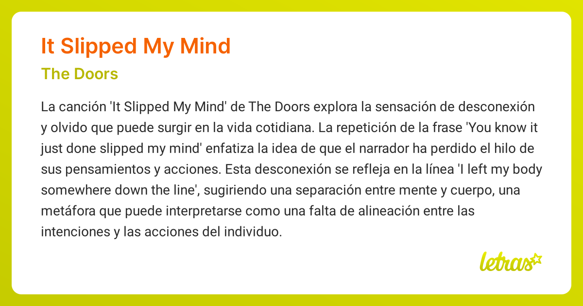 Significado de la canción IT SLIPPED MY MIND (The Doors) - LETRAS.COM