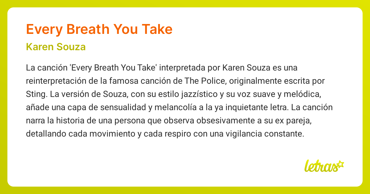 Significado de la canción EVERY BREATH YOU TAKE (Karen Souza) - LETRAS.COM