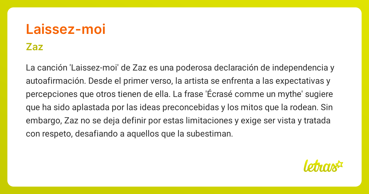 Significado de la canción LAISSEZ-MOI (Zaz) - LETRAS.COM