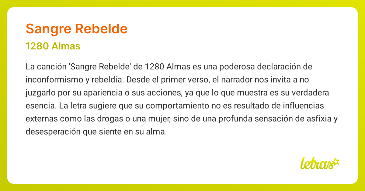 Significado de la canción SANGRE REBELDE (1280 Almas) - LETRAS.COM