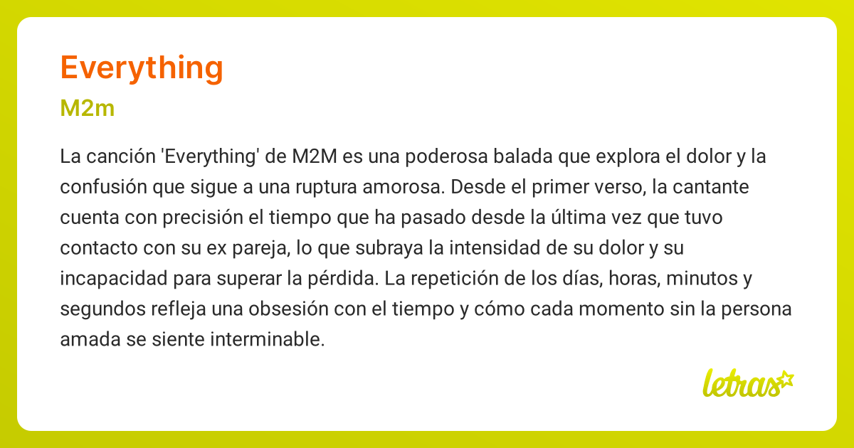 Significado de la canción EVERYTHING (M2m) - LETRAS.COM