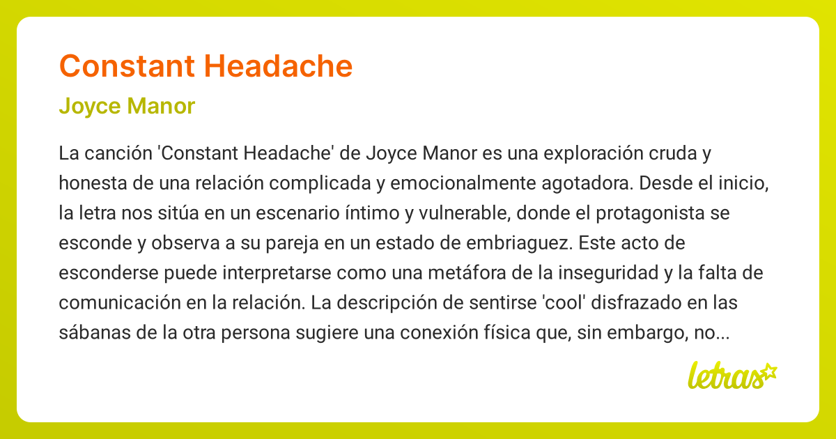 Significado de la canción CONSTANT HEADACHE (Joyce Manor) - LETRAS.COM