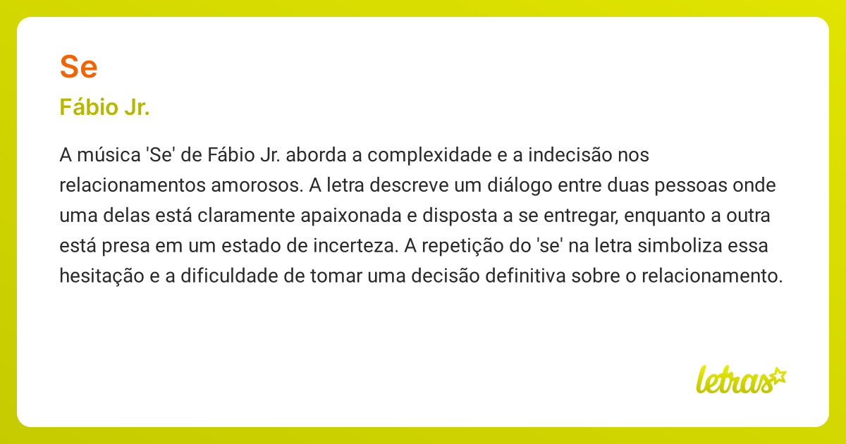 Significado da música SE (Fábio Jr.) - LETRAS.MUS.BR