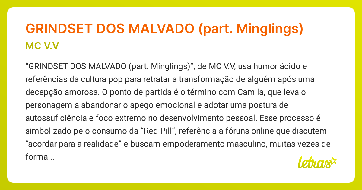 Significado da música GRINDSET DOS MALVADO (part. Minglings) (MC V.V ...