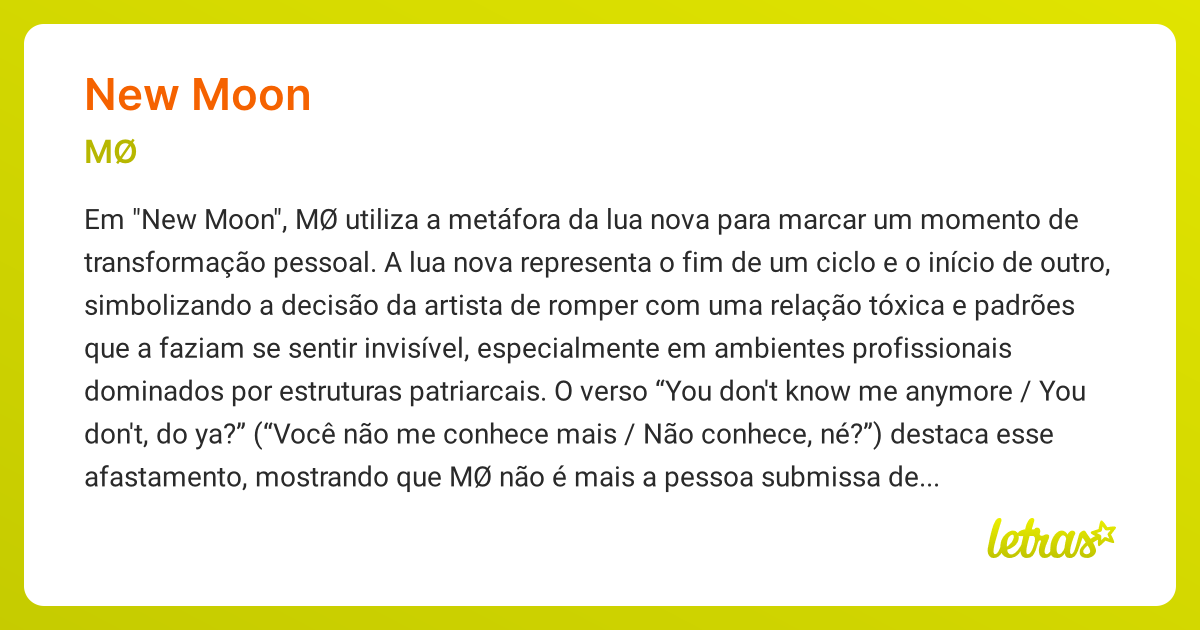 Significado da música NEW MOON (MØ) - LETRAS.MUS.BR