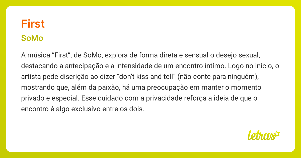 Significado da música FIRST (SoMo) - LETRAS.MUS.BR