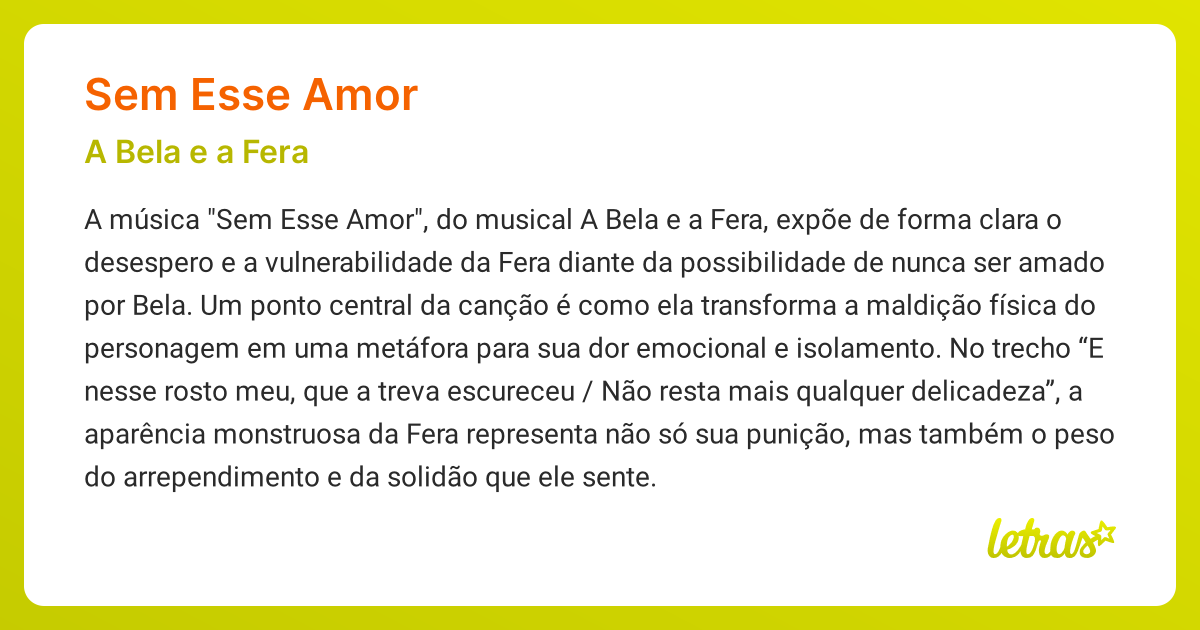 Significado da música SEM ESSE AMOR (A Bela e a Fera) - LETRAS.MUS.BR