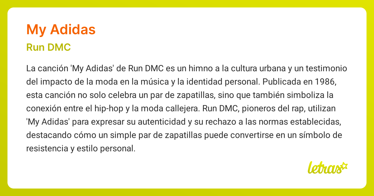 Significado de la canción MY ADIDAS (Run DMC) - LETRAS.COM