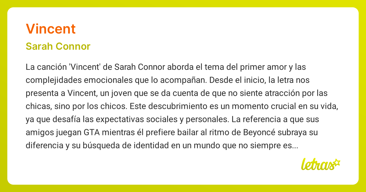 Significado de la canción VINCENT (Sarah Connor) - LETRAS.COM