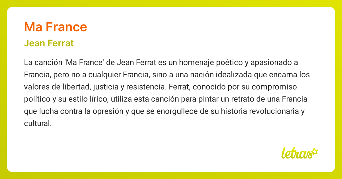 Significado de la canción MA FRANCE (Jean Ferrat) - LETRAS.COM