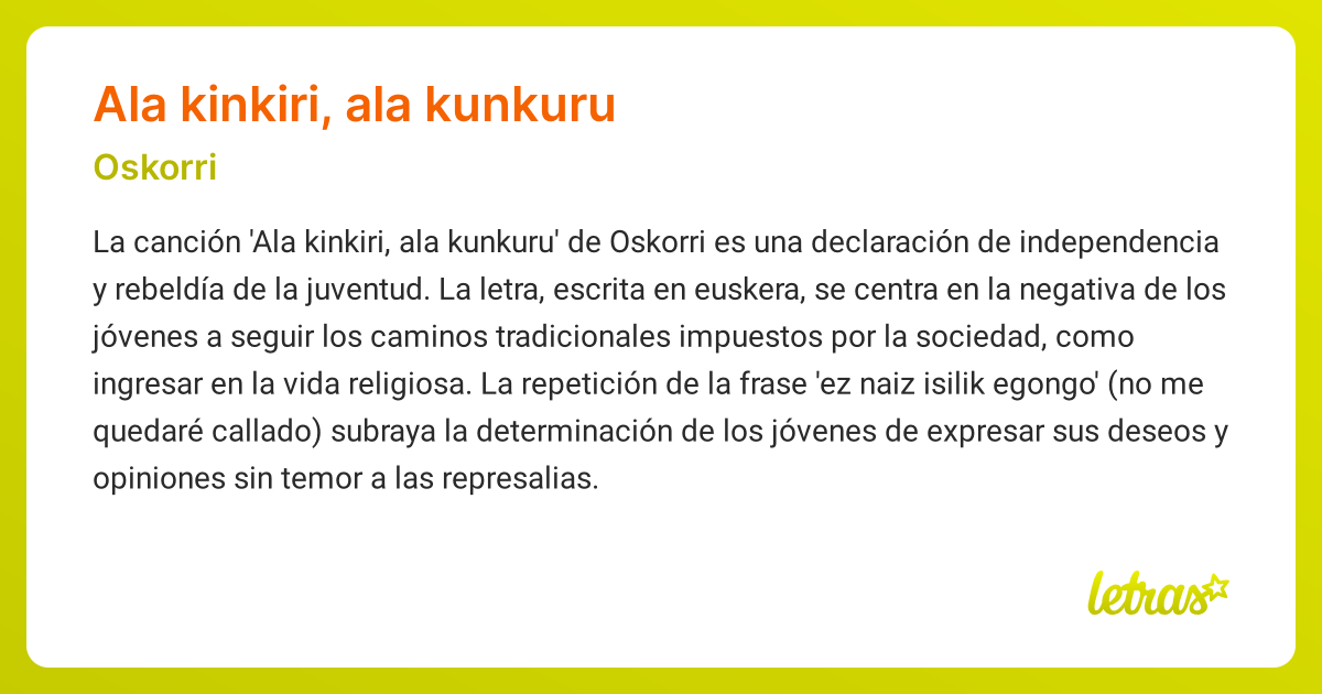 Significado de la canción ALA KINKIRI, ALA KUNKURU (Oskorri) - LETRAS.COM