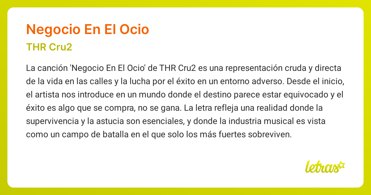 Significado de la canción NEGOCIO EN EL OCIO (THR Cru2) - LETRAS.COM