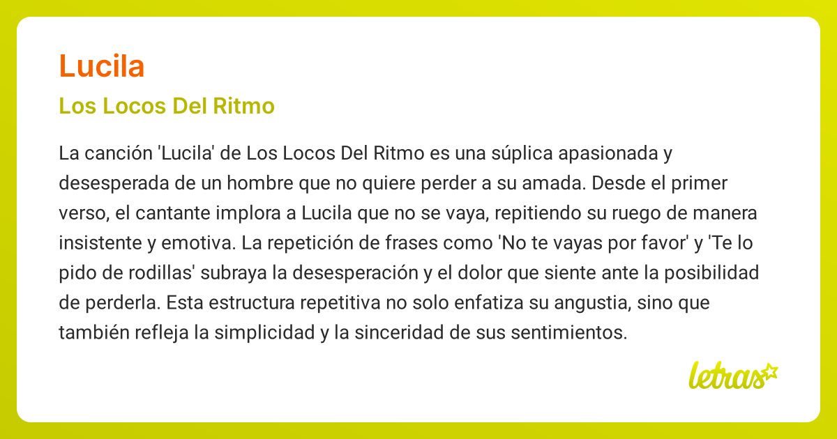 Significado de la canción LUCILA (Los Locos Del Ritmo) - LETRAS.COM