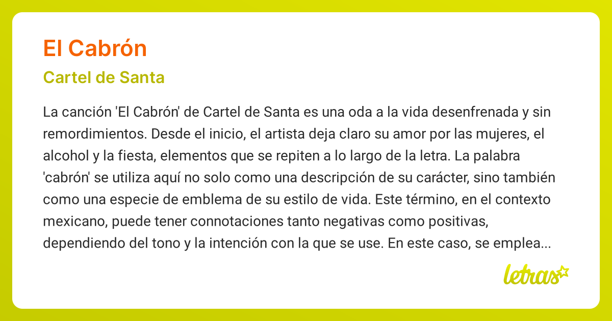 Significado de la canción EL CABRÓN (Cartel de Santa) - LETRAS.COM