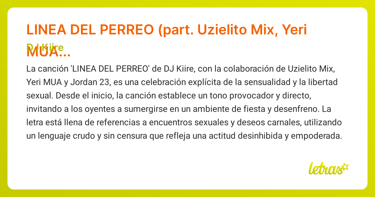 Significado de la canción LINEA DEL PERREO (part. Uzielito Mix, Yeri ...