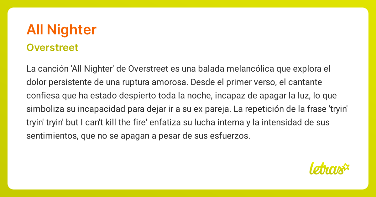 Significado de la canción ALL NIGHTER (Overstreet) - LETRAS.COM