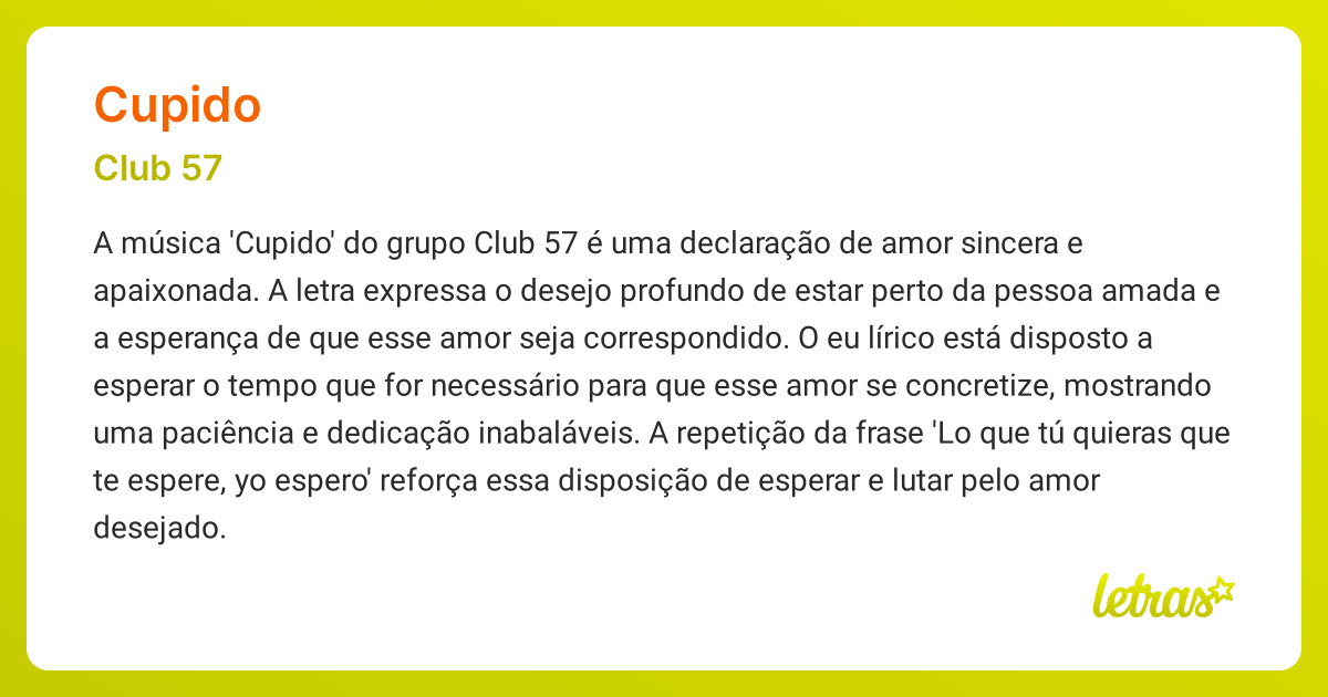 Significado da música CUPIDO (Club 57) - LETRAS.MUS.BR