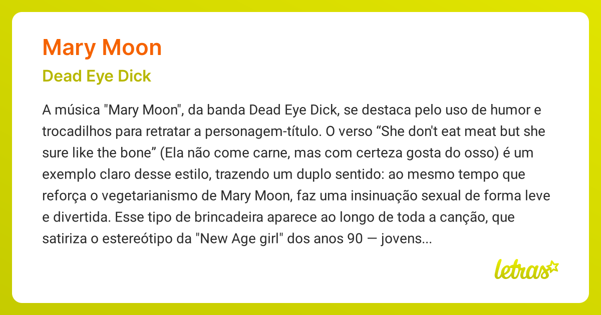 Significado da música MARY MOON (Dead Eye Dick) - LETRAS.MUS.BR