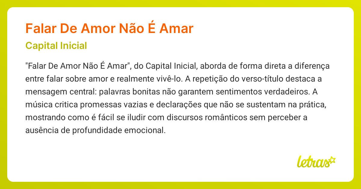 Significado da música FALAR DE AMOR NÃO É AMAR (Capital Inicial ...