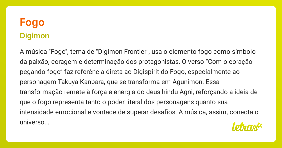 Significado da música FOGO (Digimon) - LETRAS.MUS.BR