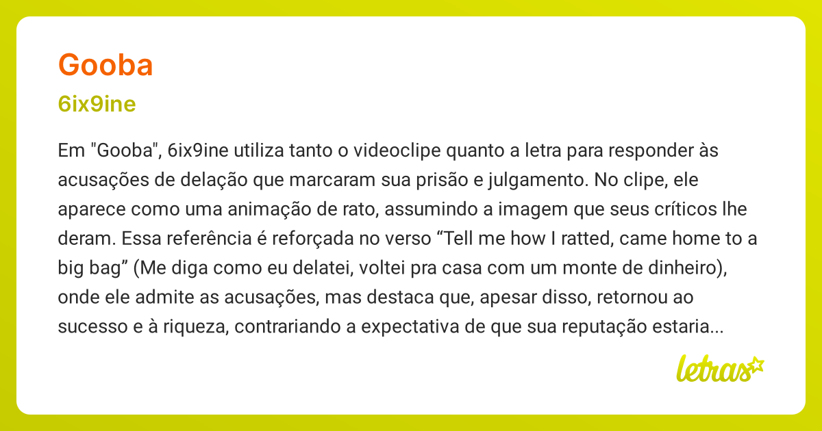 Significado da música GOOBA (6ix9ine) - LETRAS.MUS.BR