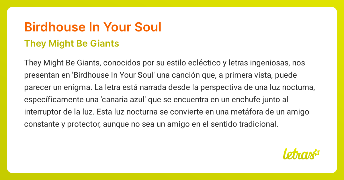 Significado De La Canción Birdhouse In Your Soul They Might Be Giants