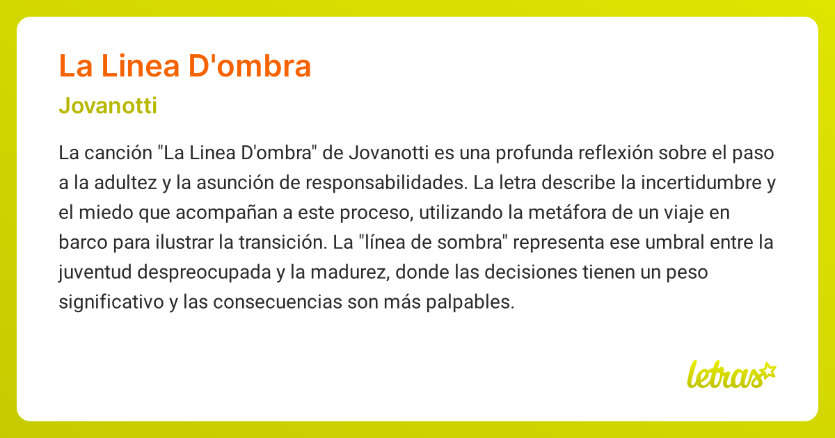 Significado de la canción LA LINEA D'OMBRA (Jovanotti) - LETRAS.COM