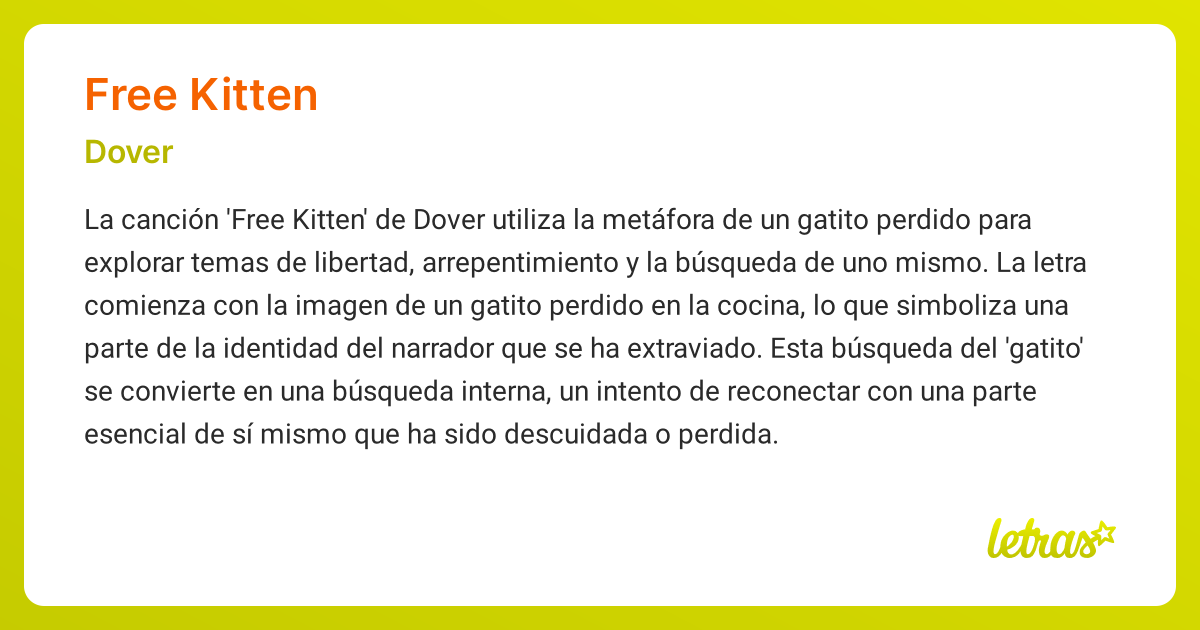 Significado de la canción FREE KITTEN (Dover) - LETRAS.COM