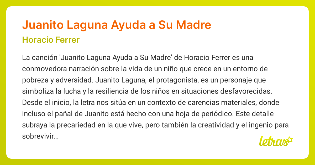 Significado de la canción Juanito Laguna Ayuda a Su Madre (Horacio ...