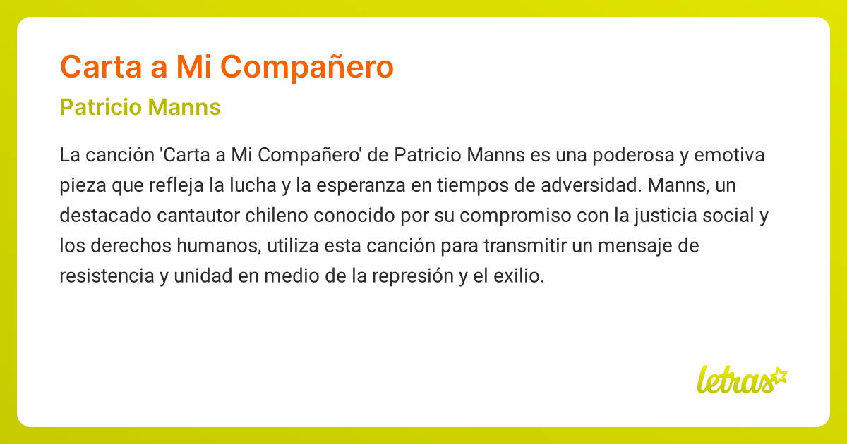 Significado de la canción CARTA A MI COMPAÑERO (Patricio Manns ...