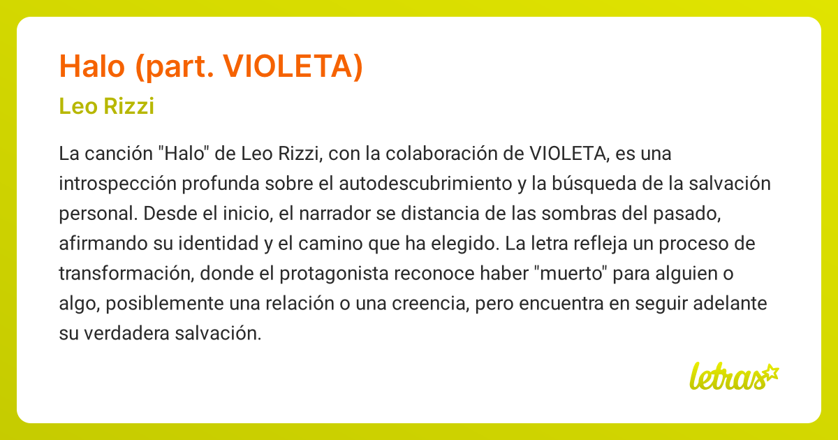 Significado de la canción HALO (PART. VIOLETA) (Leo Rizzi) - LETRAS.COM