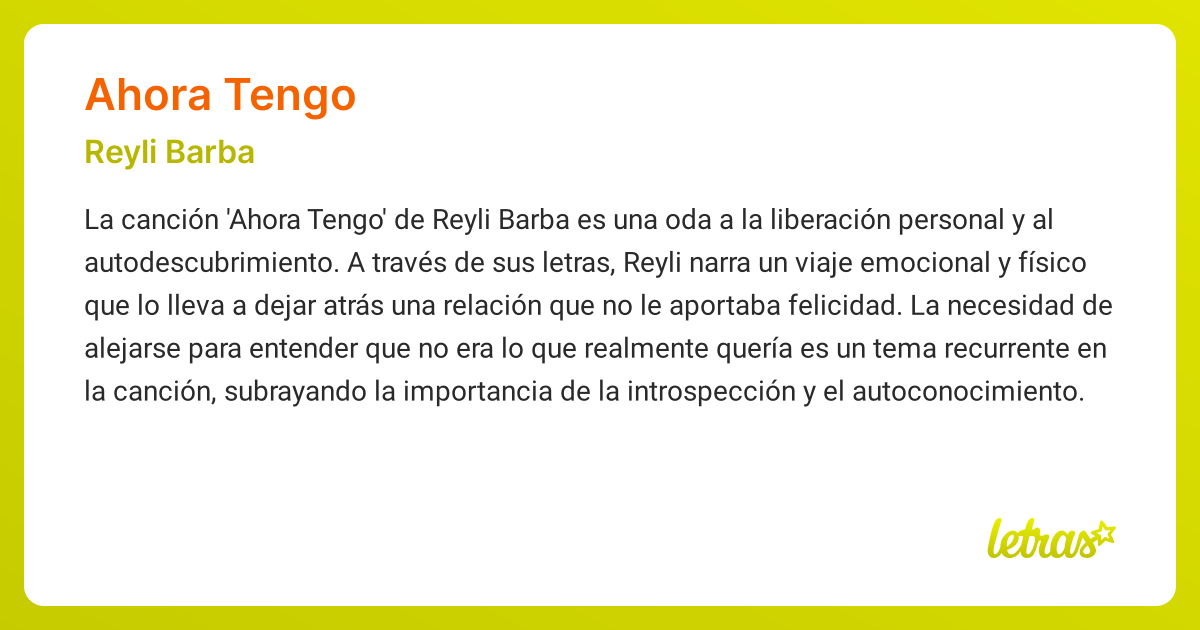 Significado de la canción AHORA TENGO (Reyli Barba) - LETRAS.COM
