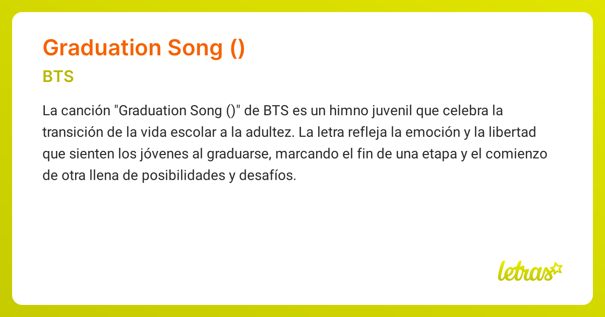 Significado de la canción GRADUATION SONG (졸업) (BTS) - LETRAS.COM