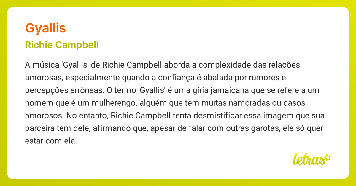 Significado da música GYALLIS (Richie Campbell) - LETRAS.MUS.BR