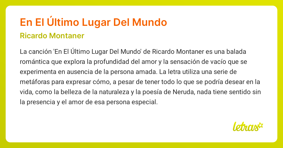 Significado de la canción EN EL ÚLTIMO LUGAR DEL MUNDO (Ricardo ...