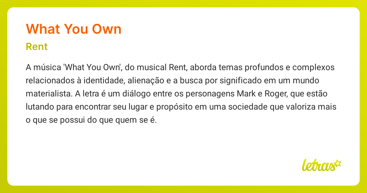 Significado da música WHAT YOU OWN (Rent) - LETRAS.MUS.BR