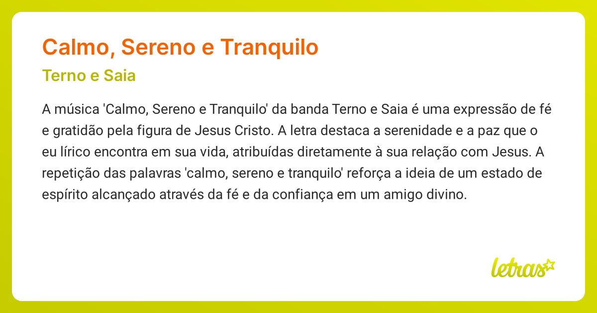 Significado da música CALMO, SERENO E TRANQUILO (Terno e Saia) - LETRAS ...