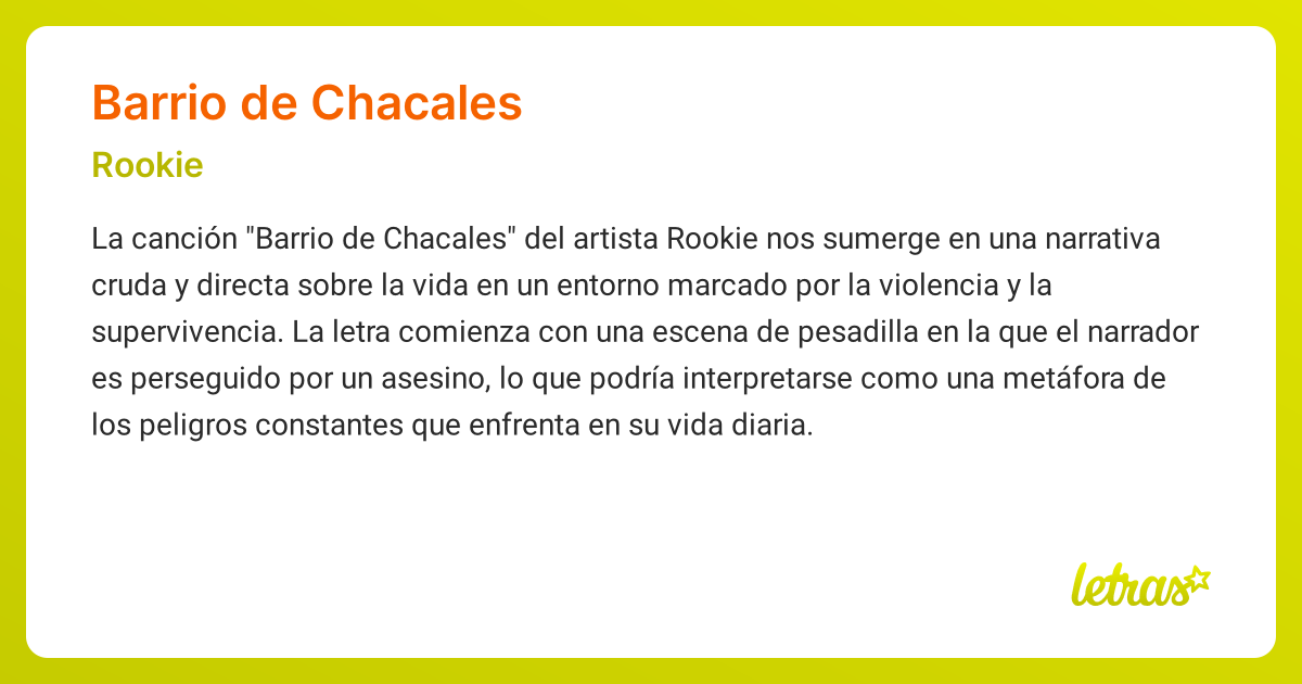 Significado de la canción BARRIO DE CHACALES (Rookie) - LETRAS.COM