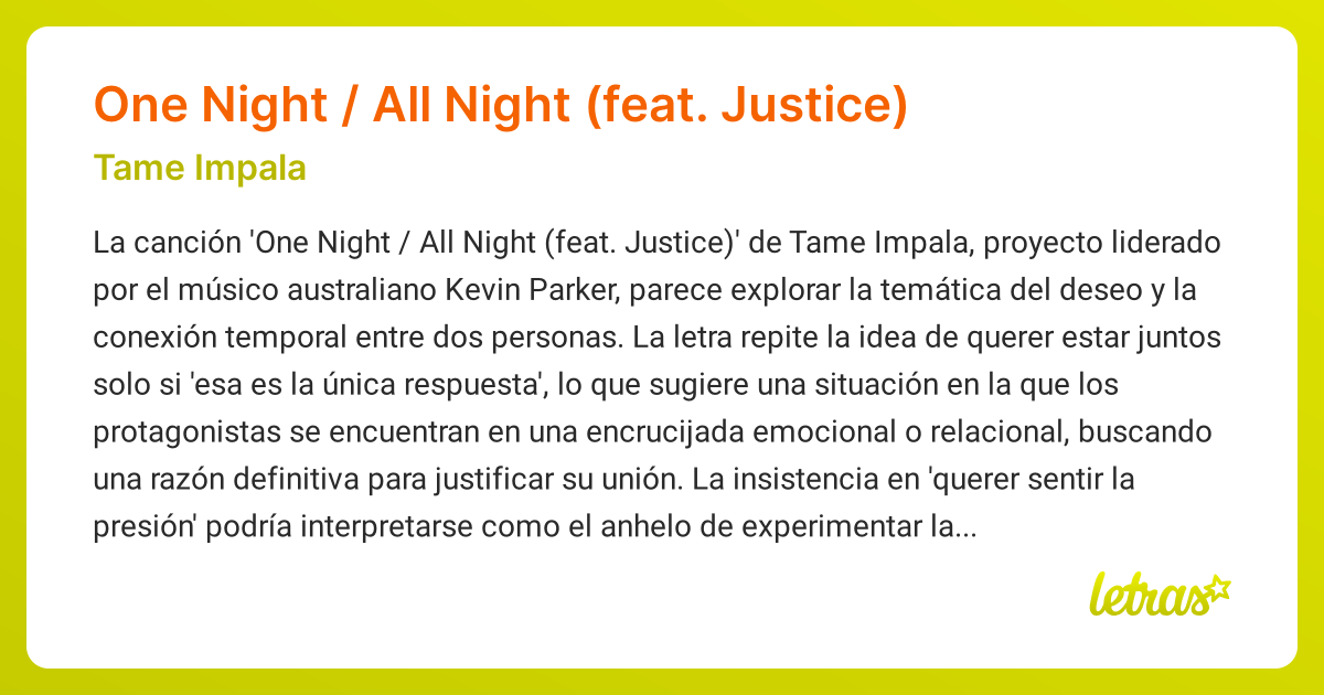 Significado de la canción One Night / All Night (feat. Justice) (Tame ...